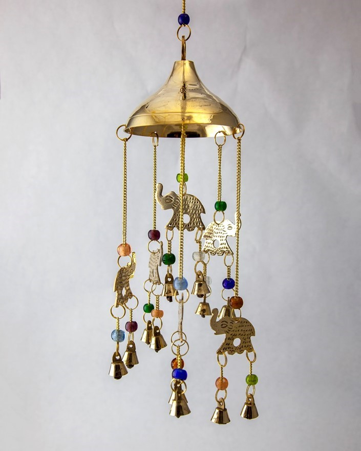 Brass Elephant Dome Chime W/ Beads