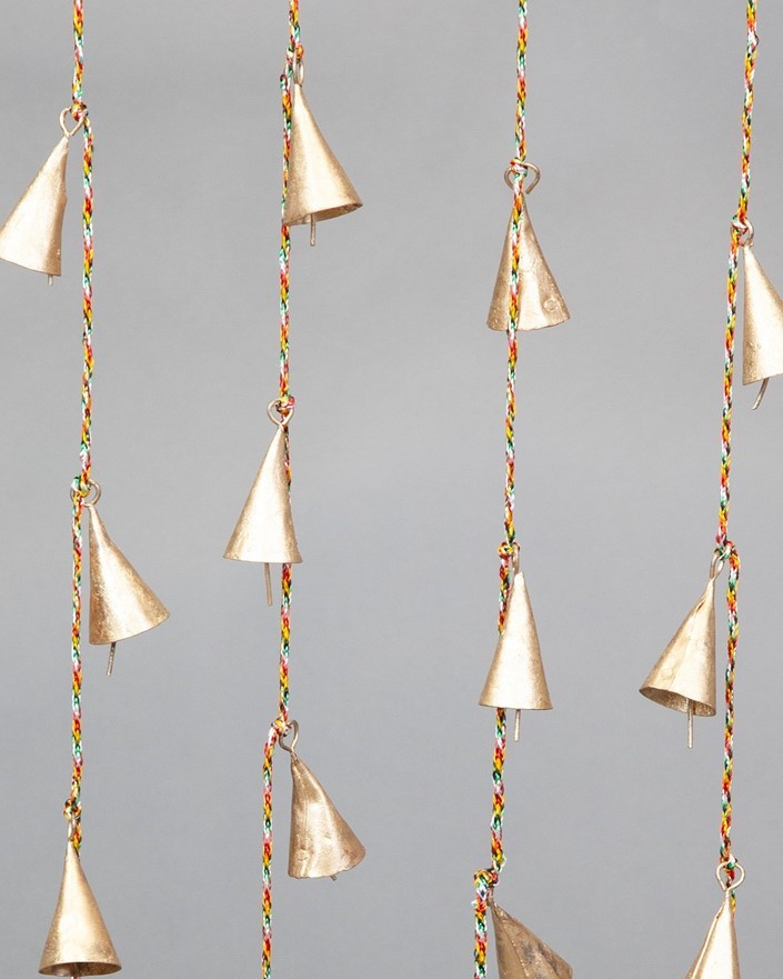 Wholesale handmade Eight Cone Shape Tin Bells On Cord