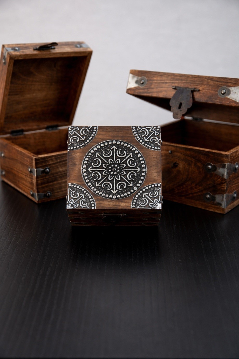 Wholesale Nested Wood Box Set W/ Metal Accents | Wood Boxes