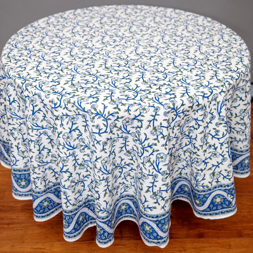 Wholesale Cotton Handblocked Floral Round Tablecloth