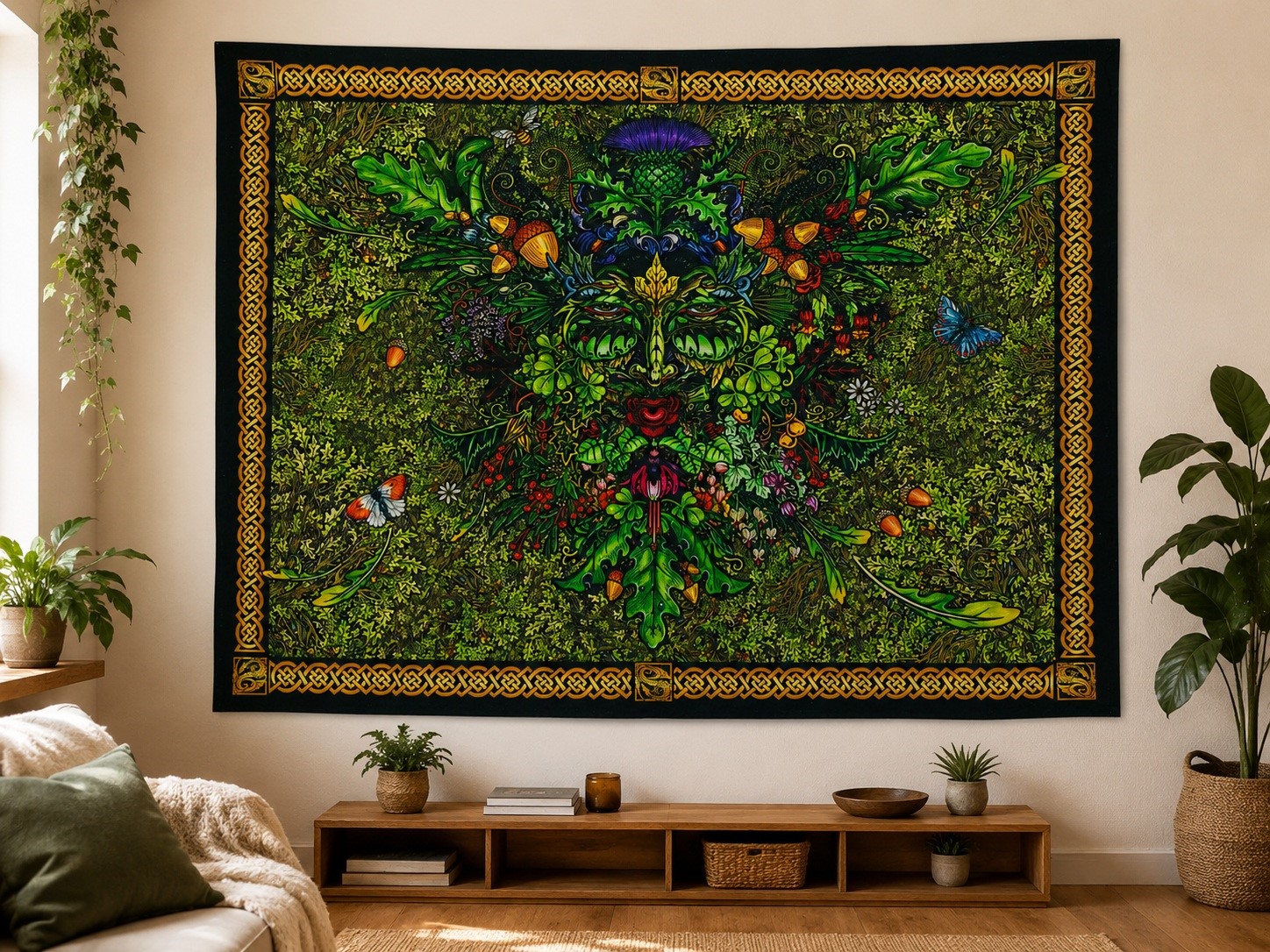 Celtic Greenman Multicolor Tapestry from India Arts